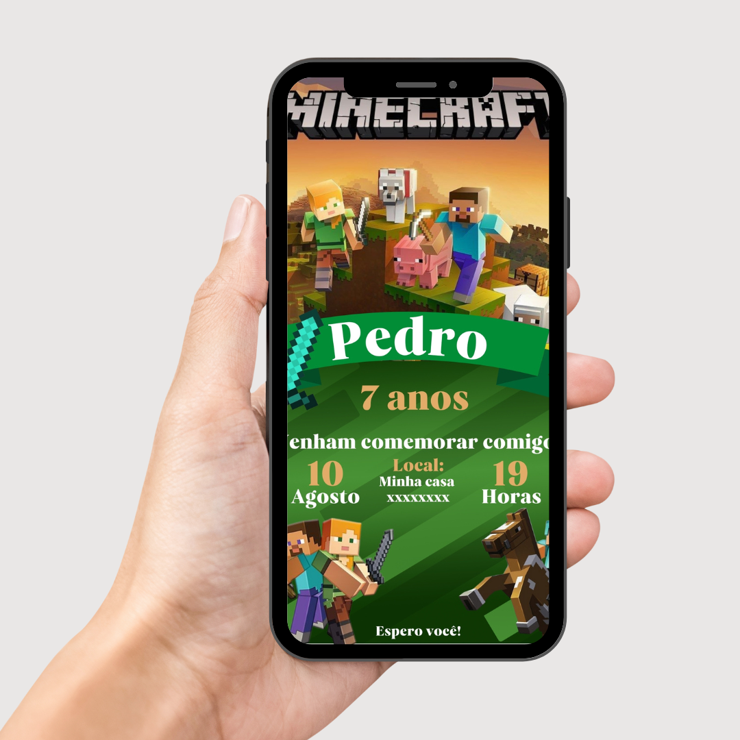 Convite Digital Interativo – Minecraft – LuLu Personalizados